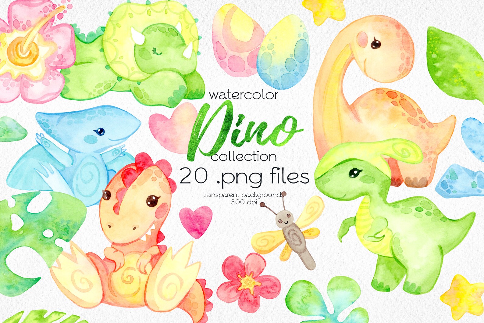 Dinosaurs Watercolor Clipart Set / Cute Dinosaurs / Jurassic - Etsy