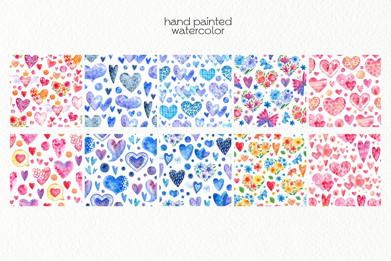 Watercolor Hearts Digital Paper / Valentine Day Scrapbook | Etsy