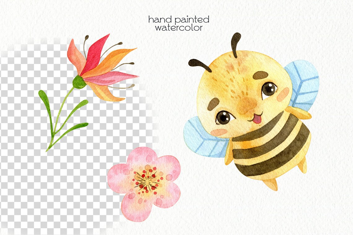 Watercolor Honeybee Clipart / Cute Bees / Digital PNG Files / | Etsy