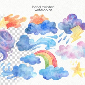 Watercolor Weather Clipart / Synoptic / Clouds, Rainbow, Tornado / PNG ...