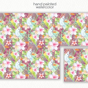 Watercolor Tropical Birds Digital Paper / Parrots Scrapbook Paper ...