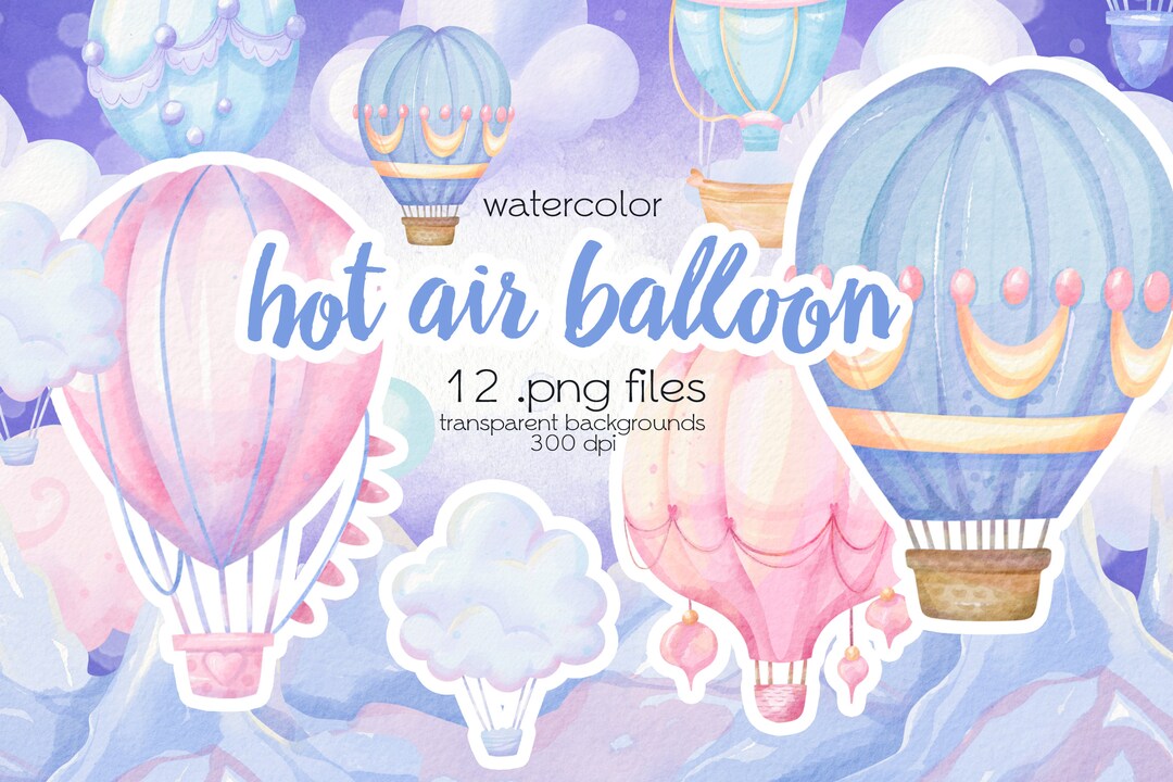 Hot Air Balloon Clipart / Cute Clouds / PNG Files / Instant Download - Etsy