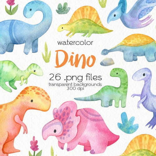 Watercolor Dinosaurs Clipart / Jurassic Clipart / PNG Files / - Etsy