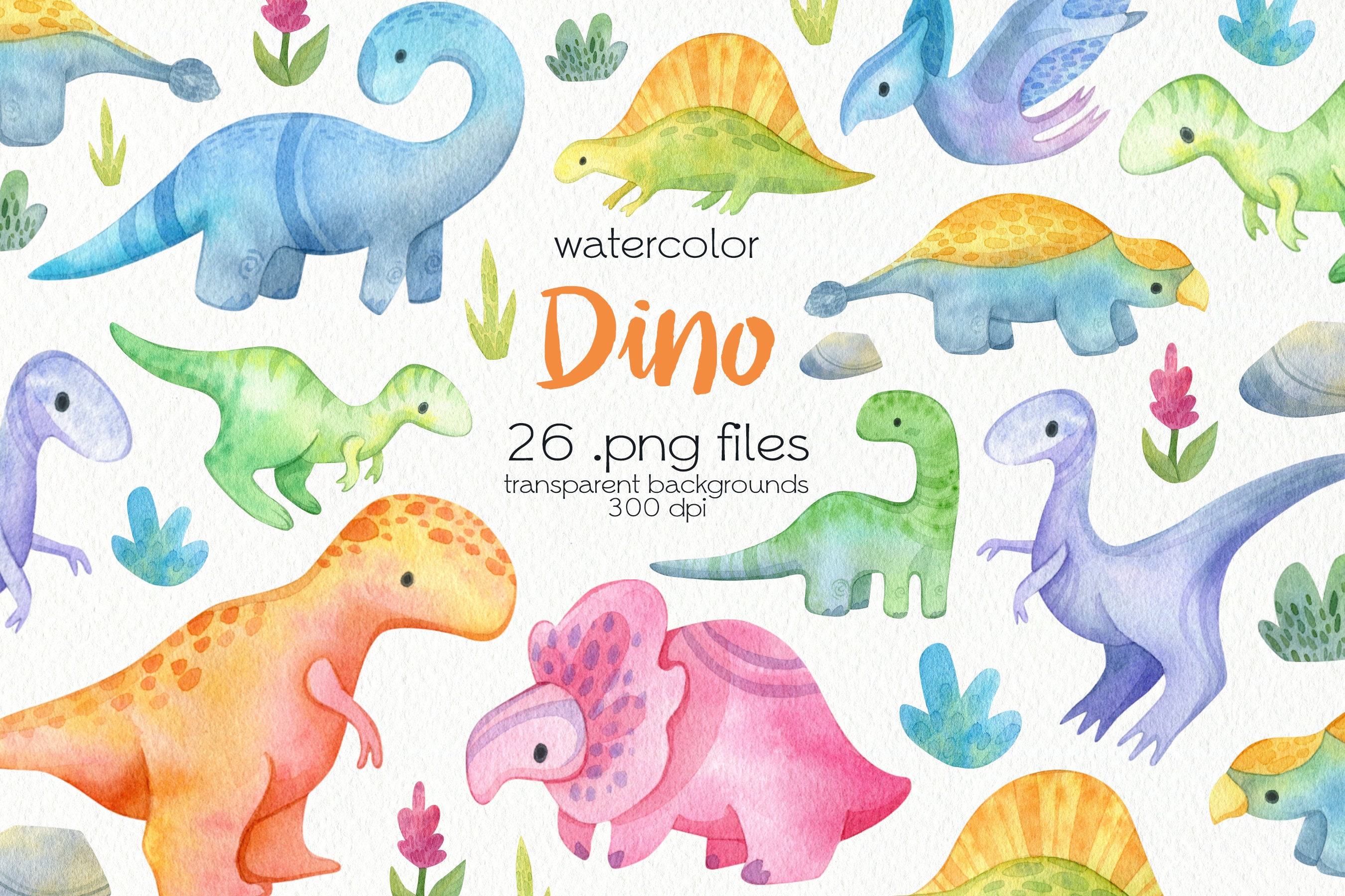 Watercolor Dinosaurs Clipart / Jurassic Clipart / PNG Files / - Etsy