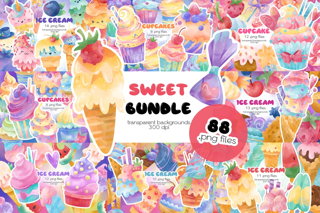 Sweet Food Clipart / Cupcake Clipart / Ice Cream Clipart / PNG Files ...