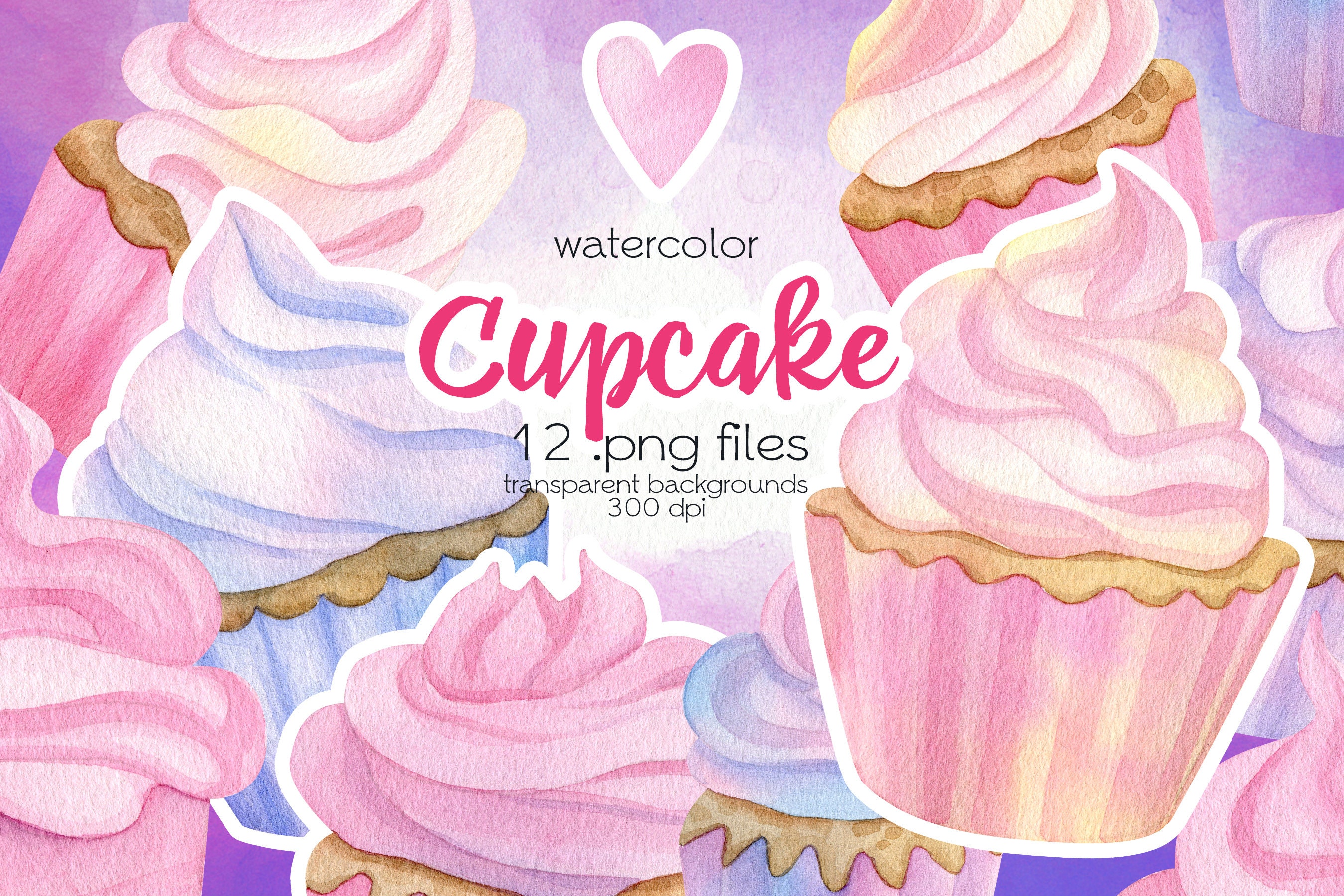 Watercolor Cupcakes Clipart / Sweet Dessert / PNG Files / - Etsy