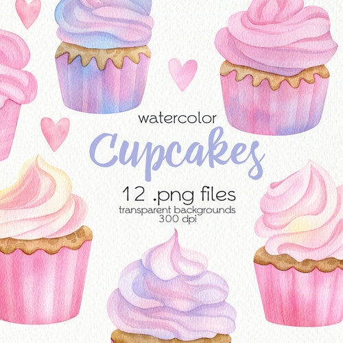 Watercolor Cupcakes Clipart / Sweet Dessert / PNG Files / | Etsy