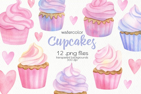 Watercolor Cupcakes Clipart / Sweet Dessert / PNG Files / | Etsy