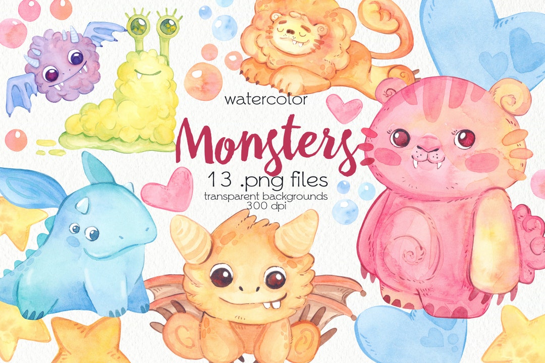 Watercolor Baby Monsters Clipart / Halloween Monsters / Creepy ...