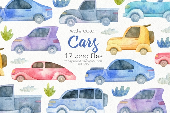 Watercolor Transport Clipart / Cartoon Cars / Digital PNG - Etsy