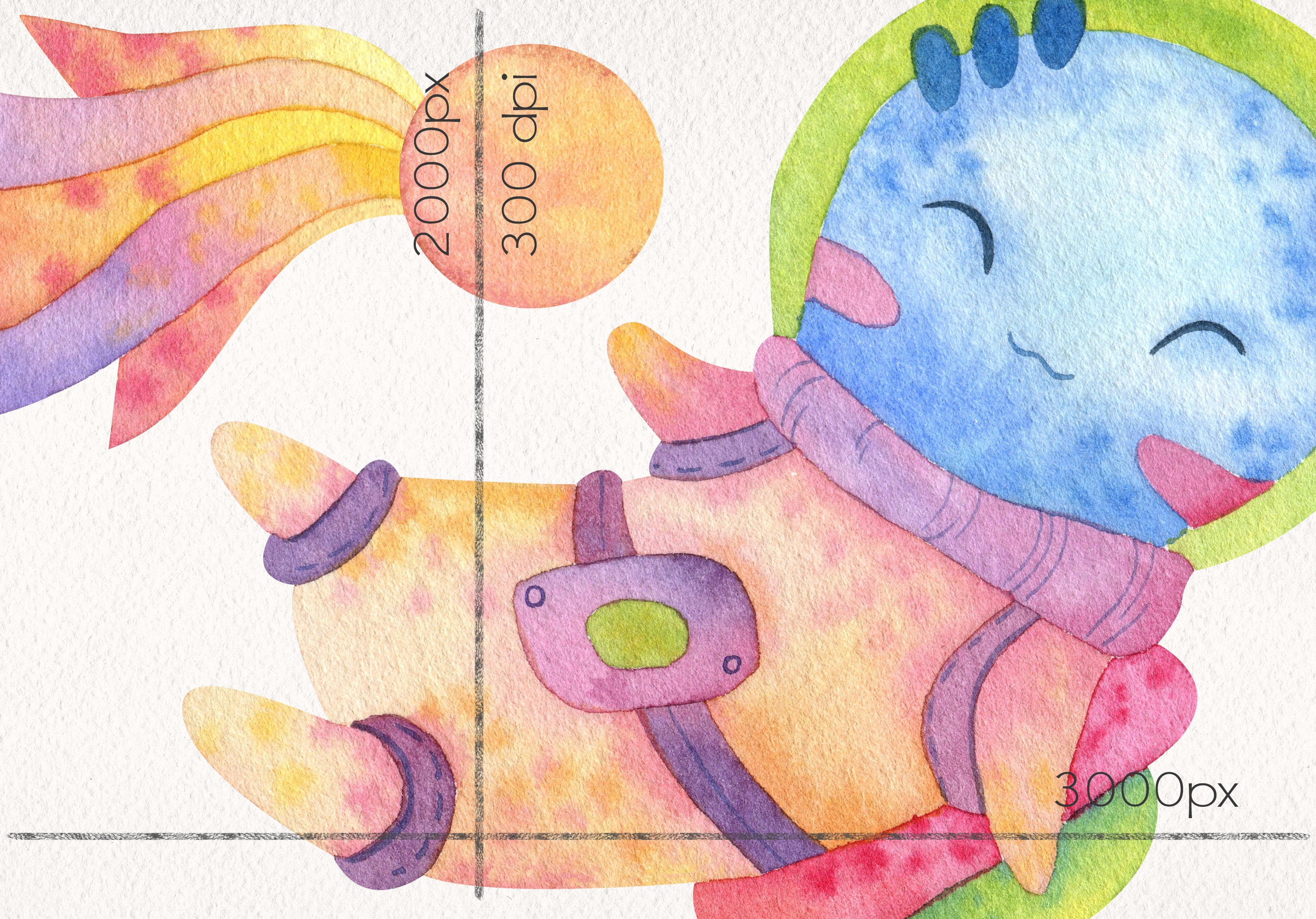 Cute Alien in Space / Watercolor Clip Art / Planets Stars - Etsy