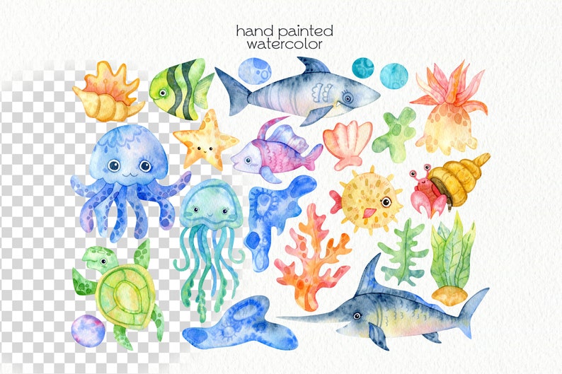 Watercolor Underwater Clipart / Sea Creatures / Jellyfish - Etsy