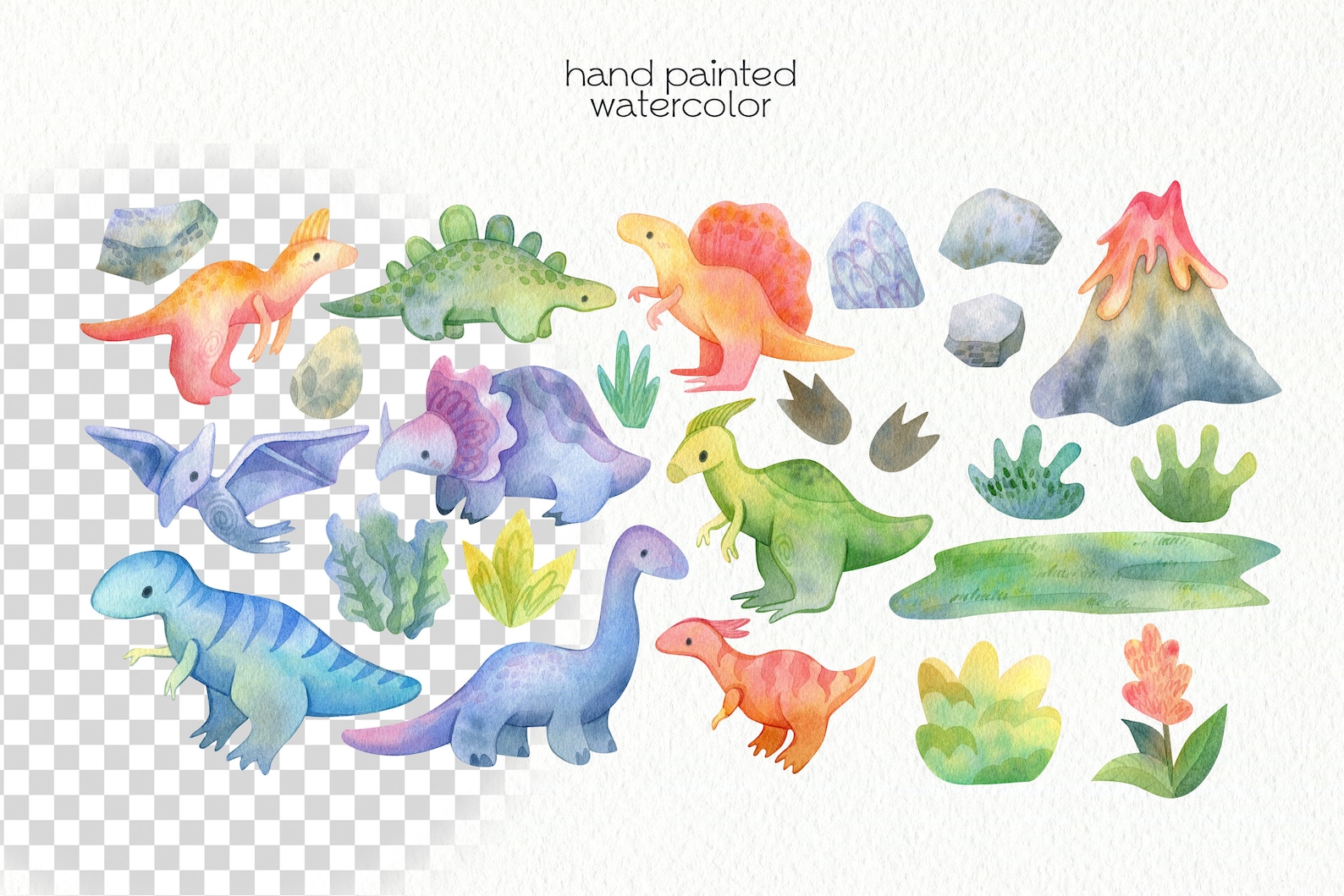 Watercolor Dinosaurs Clipart / Jurassic Clipart / PNG Files / Instant ...