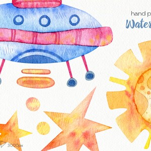 Watercolor Space Clipart / Galaxy, Astronaut, Alien, Rocket Ship ...