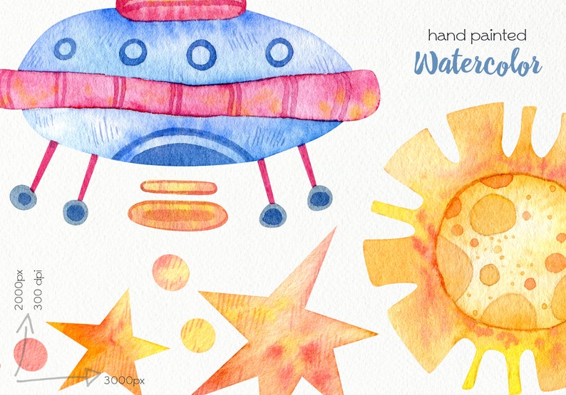 Watercolor Space Clipart / Galaxy Astronaut Alien Rocket - Etsy