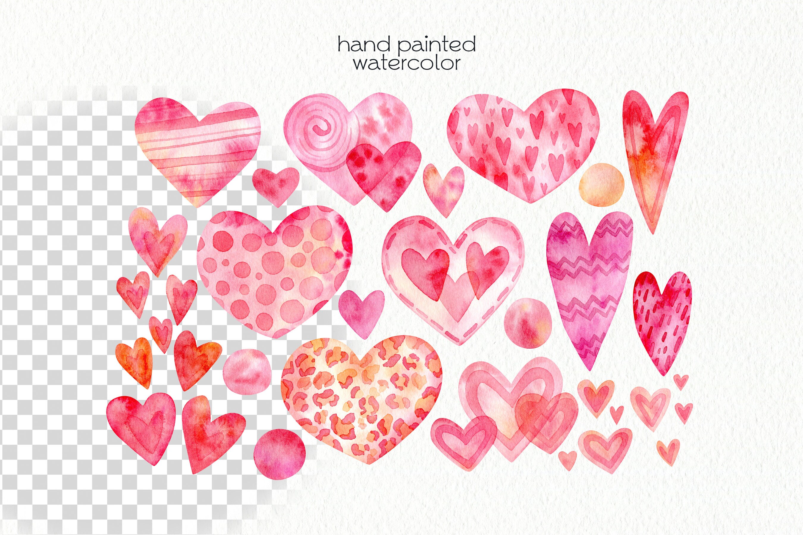 Watercolor Hearts Clipart / Hand Painted Pink Hearts / - Etsy
