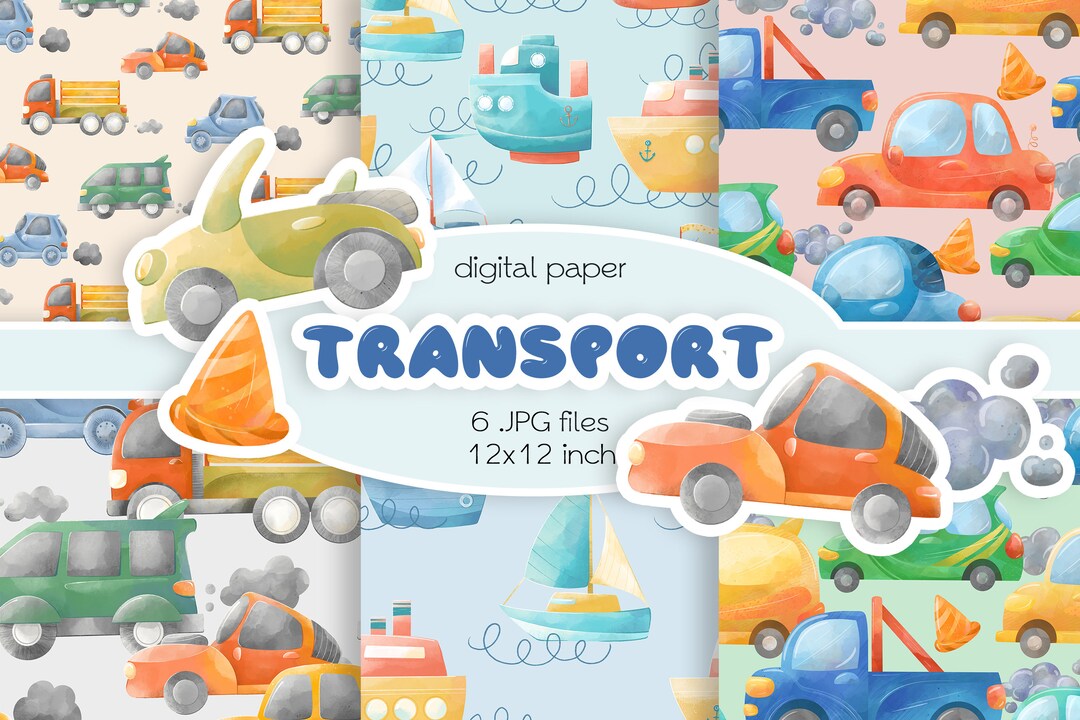 Transport Digital Paper / Scrapbook Paper / Seamless Patterns / Digital ...