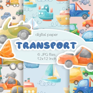 Transport Digital Paper / Scrapbook Paper / Seamless Patterns / Digital ...