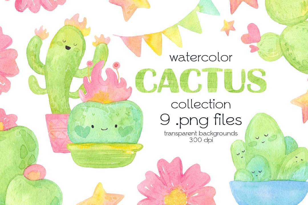 Cute Watercolor Cactus Clipart / Succulent Clipart / Summer Floral ...