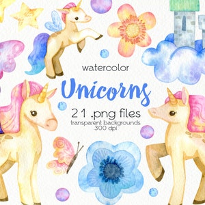 Watercolor Unicorn Clipart / Magical Rainbow / PNG Files / Instant ...