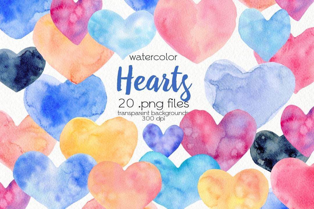 Watercolor Hearts Clipart / Valentines Day / PNG Files / Instant ...