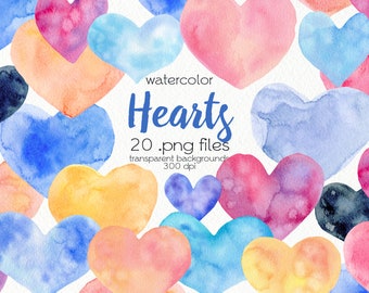 Valentines Day Clipart Watercolor Hearts, PNG Love Romantic Clipart ...