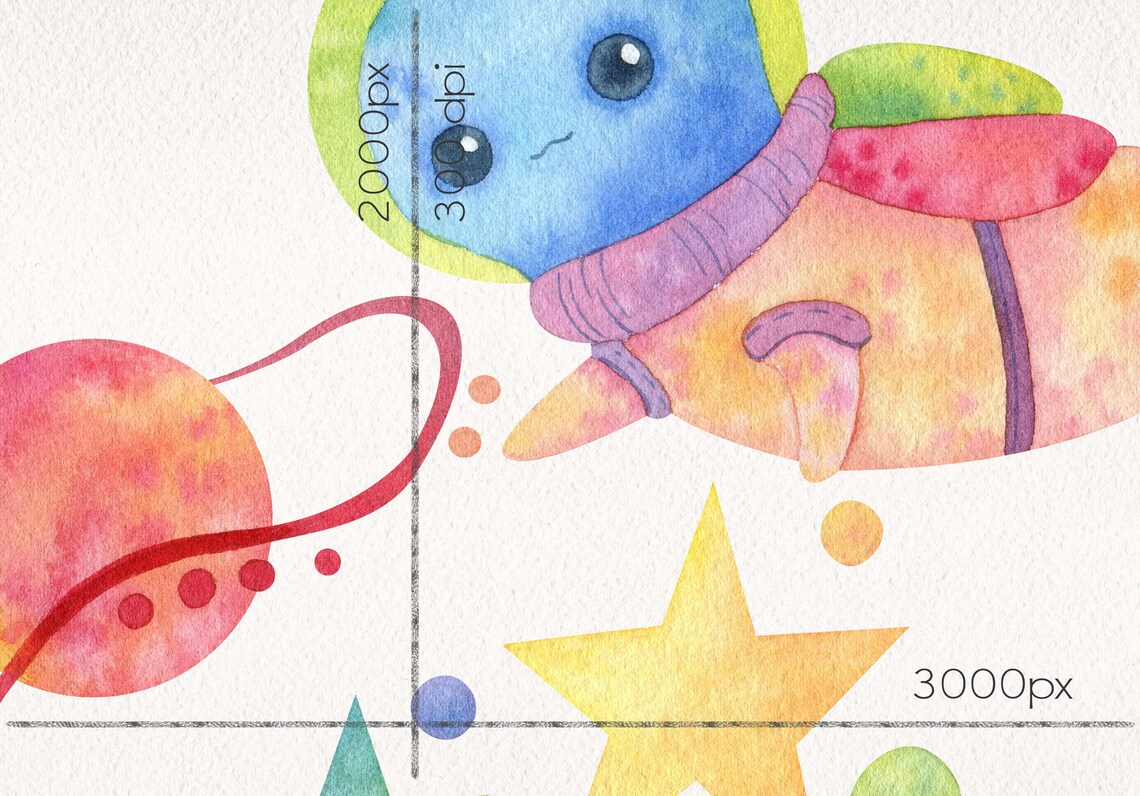 Cute Alien in Space / Watercolor Clip Art / Planets Stars - Etsy
