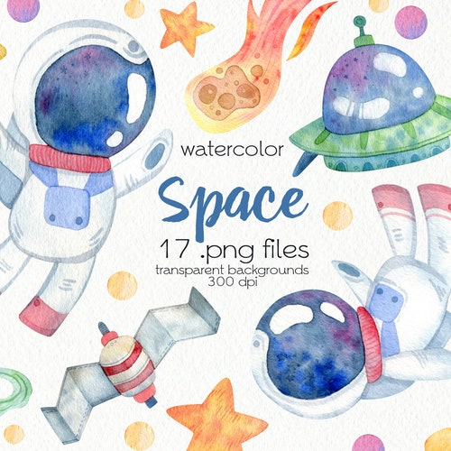 Watercolor Space Clipart / Galaxy Astronaut Alien Rocket | Etsy