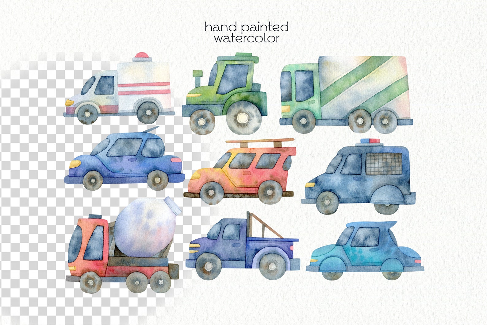 Watercolor Transport Clipart / Cartoon Cars / Digital PNG - Etsy