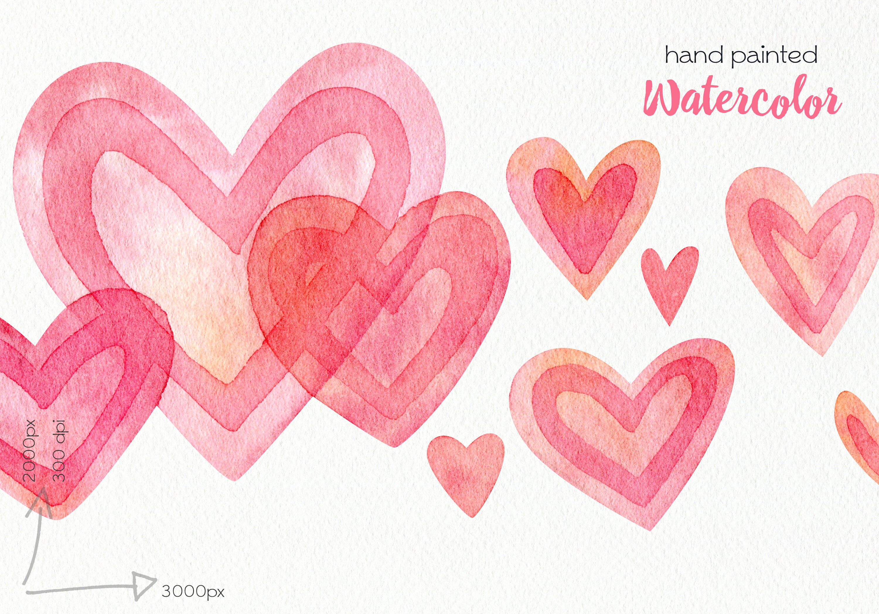 Watercolor Hearts Clipart / Hand Painted Pink Hearts / - Etsy