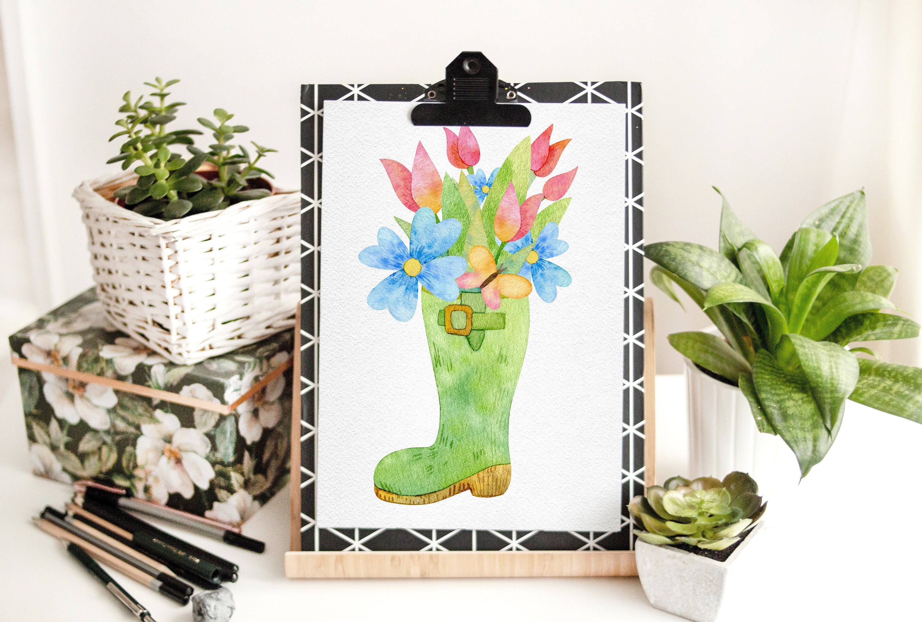 Watercolor Garden Clipart / Gardening Tools Clipart / Spring Floral ...