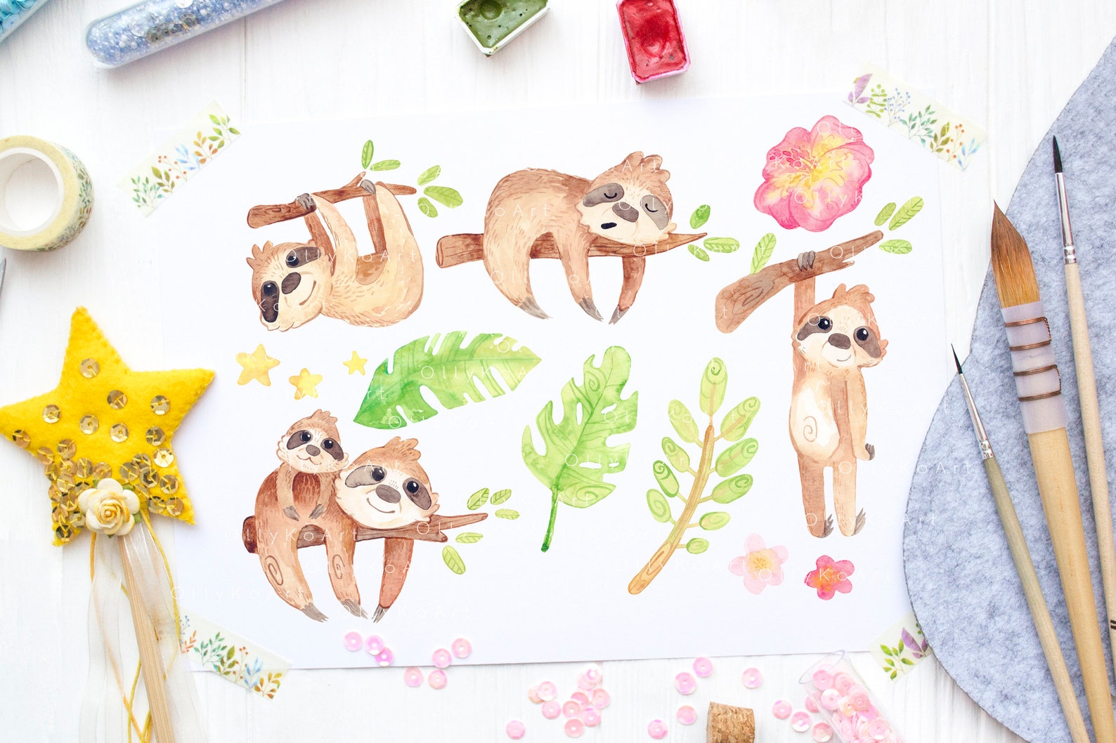 Watercolor Sloth Clipart / Cute Tropical Sleepy Sloth / - Etsy