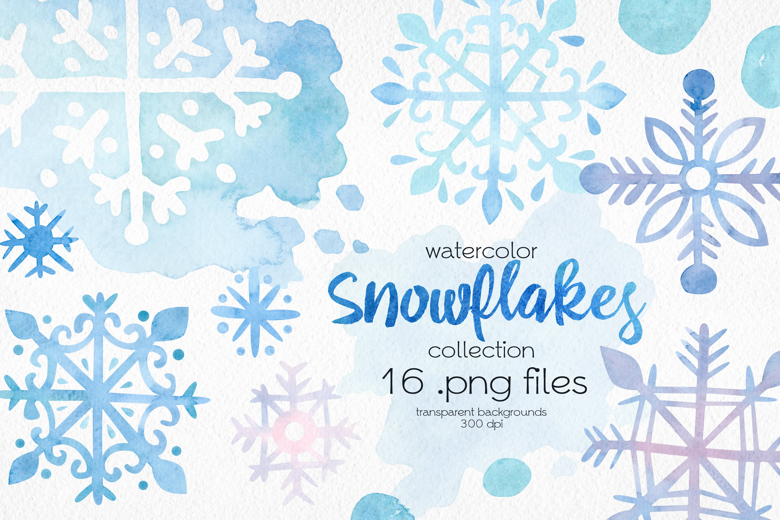 Watercolor Snowflakes Clipart / Christmas Clipart / Blue and | Etsy