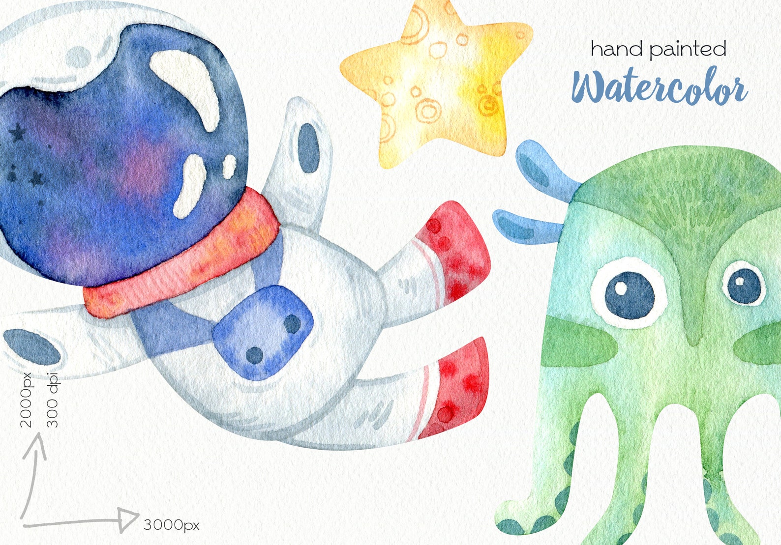Watercolor Space Clipart / Galaxy Astronaut Alien Rocket - Etsy