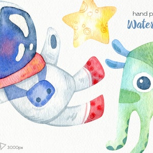 Watercolor Space Clipart / Galaxy, Astronaut, Alien, Rocket Ship ...