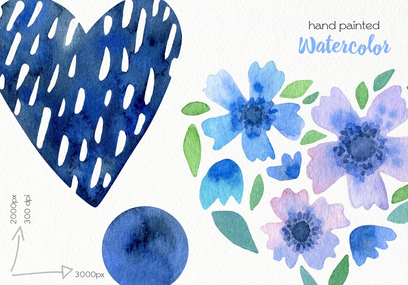 Watercolor Hearts Clipart / Valentines Day / Blue Love / PNG | Etsy