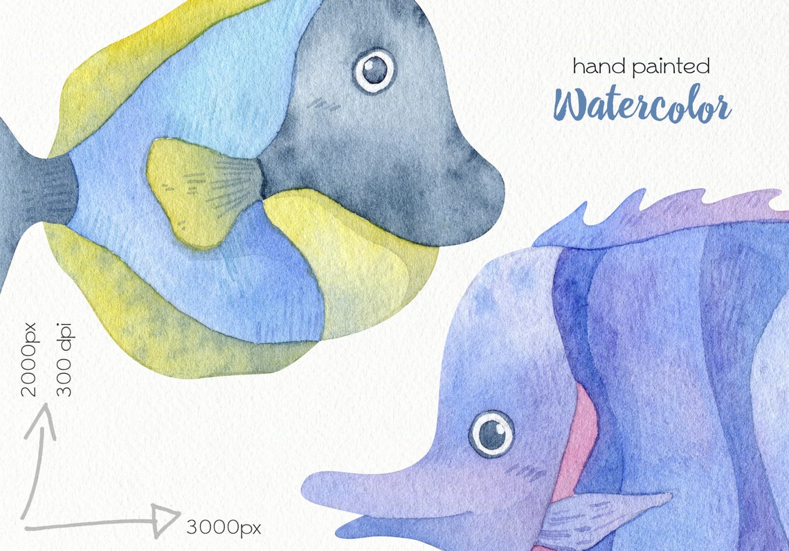 Watercolor Ocean Clipart / Tropical Fish Clipart / Printable - Etsy