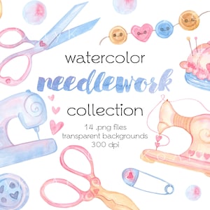 Watercolor Clip Art Needlework and Sewing / Crafts Clipart / Sewing Kit ...
