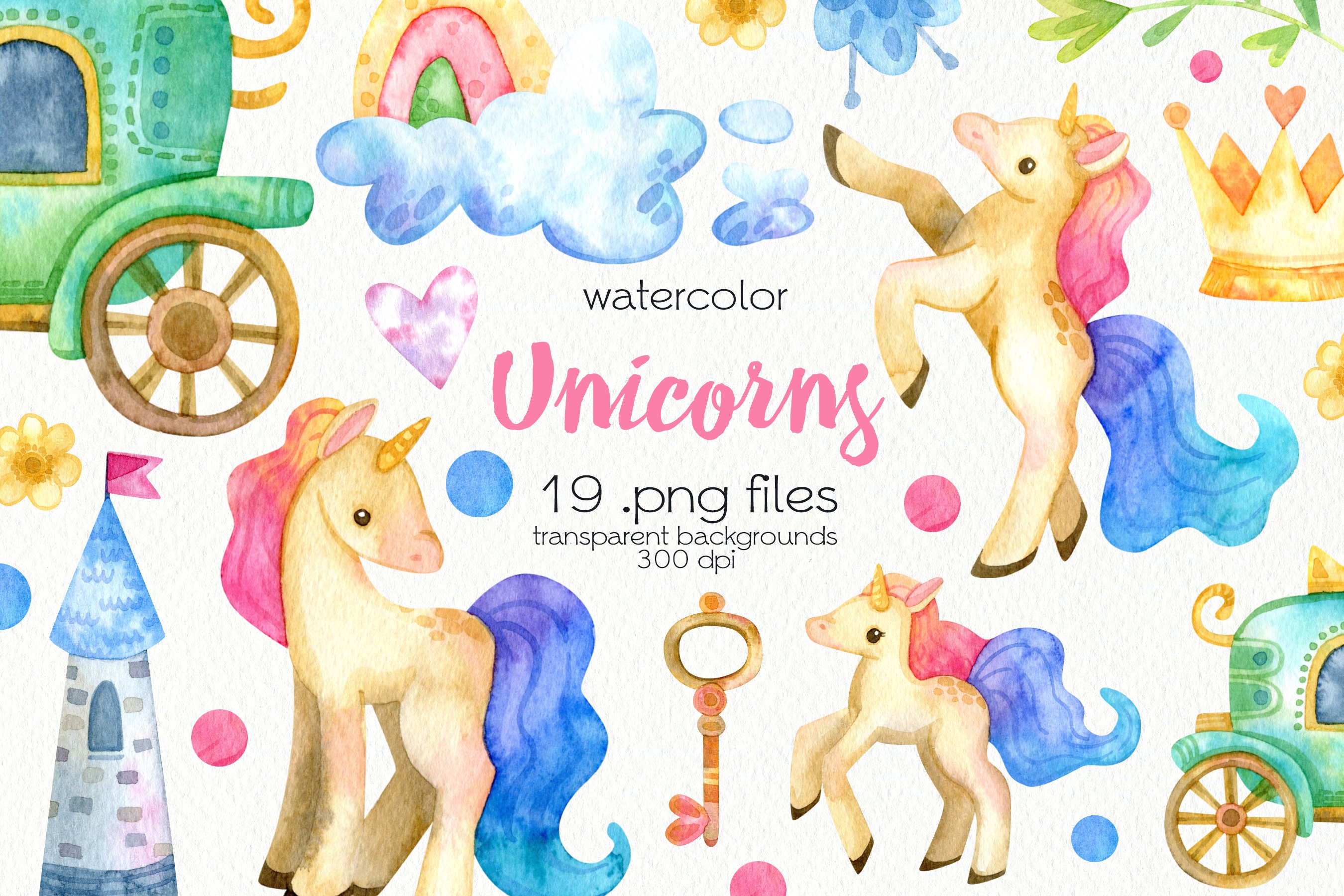 Watercolor Unicorn Clipart / Magical Rainbow / Fairytale World - Etsy