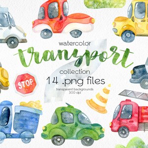 Cute Cartoon Cars / Watercolor Transport Clipart / Printable | Etsy