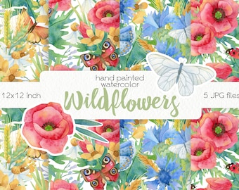 Watercolor Wildflowers Digital Paper, Summer Floral Seamless Pattern ...