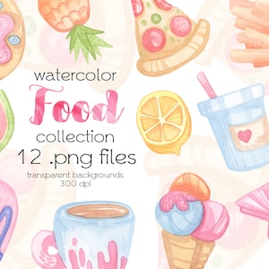 Watercolor Food Clipart / Baking, Sweets, Fast Food, Fruits / Digital ...