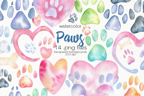 Watercolor Paw Clipart / Pet Paws / Digital PNG Files / | Etsy