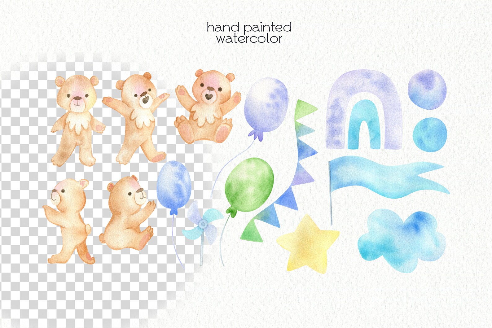 Watercolor Blue Baby Bear Clipart / PNG Files / Instant - Etsy