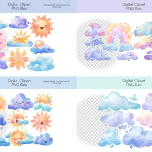 Weather Clipart Bundle / Clouds, Sun, Moon, Rainbow, Stars / PNG Files ...