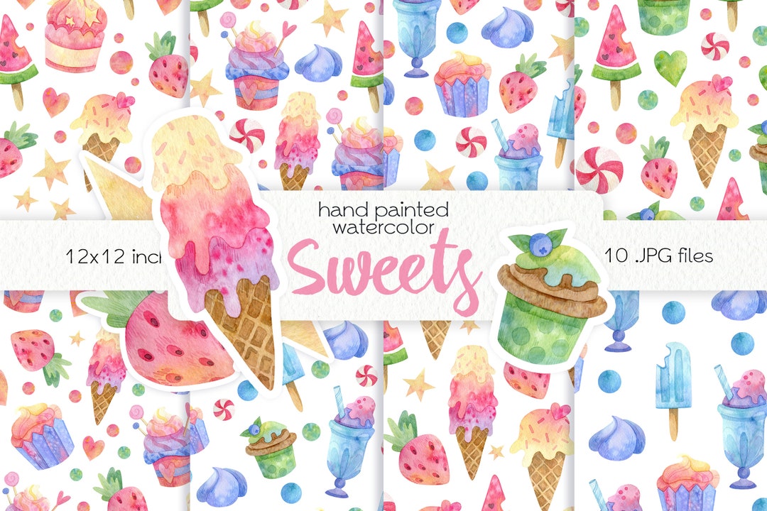 Watercolor Sweets Digital Paper / Scrapbook Paper / Seamless Patterns ...