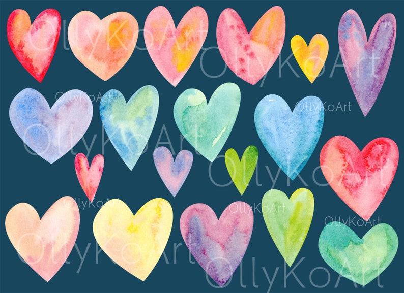 Watercolor Hearts Clipart / Hand Painted Hearts / Valentines | Etsy