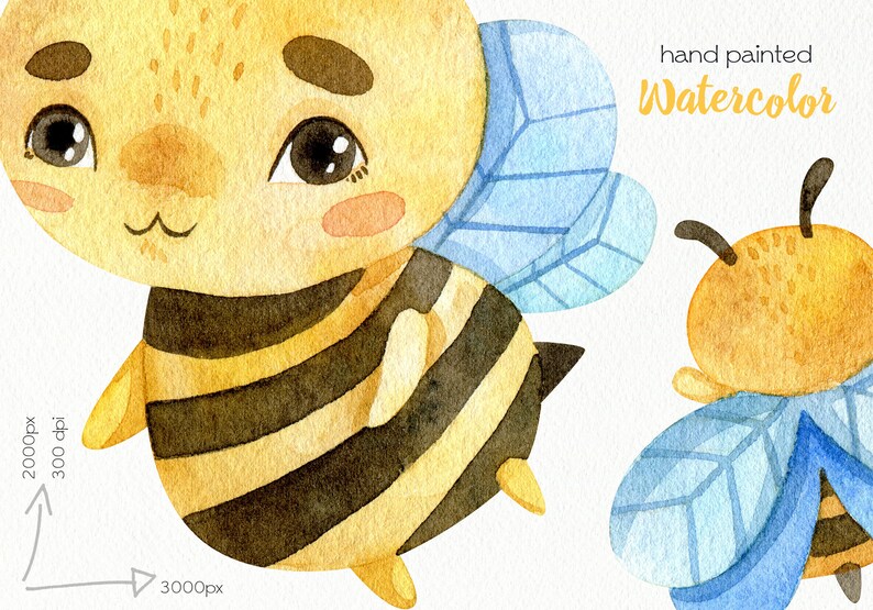 Watercolor Honeybee Clipart / Cute Bees / Digital PNG Files / - Etsy