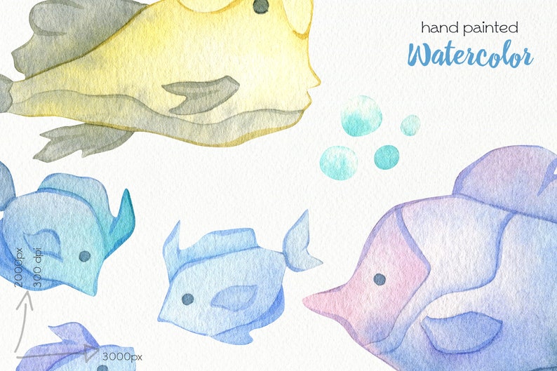 Watercolor Ocean Clipart / Tropical Fish Clipart / Digital PNG | Etsy