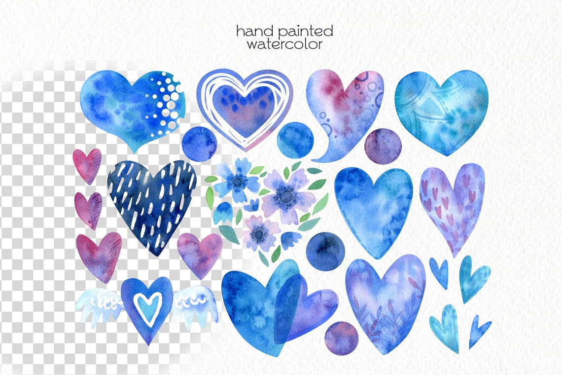 Watercolor Hearts Clipart / Valentines Day / Blue Love / PNG | Etsy